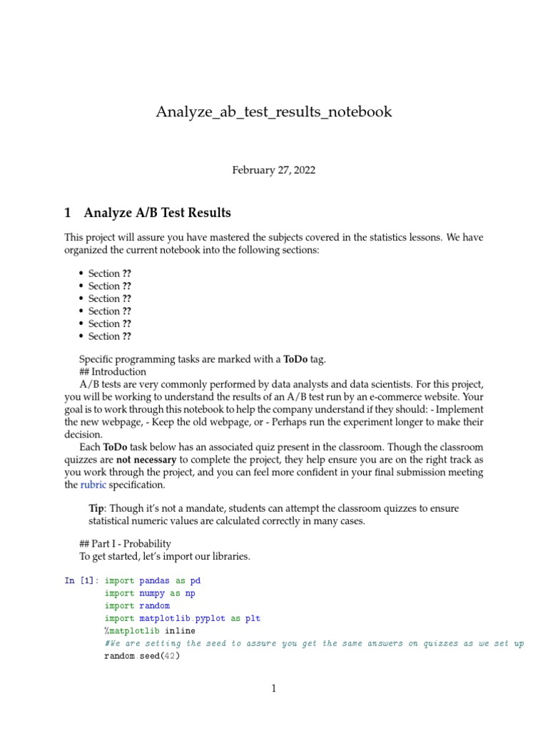 Analyze Ab Test Results Notebook | PDF | P Value | Logistic Regression
