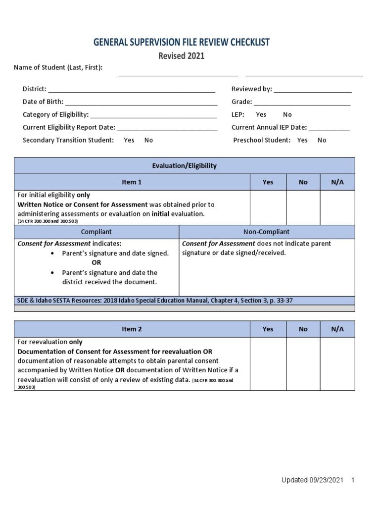 2021 GSFR General Checklist | PDF | Individualized Education Program ...