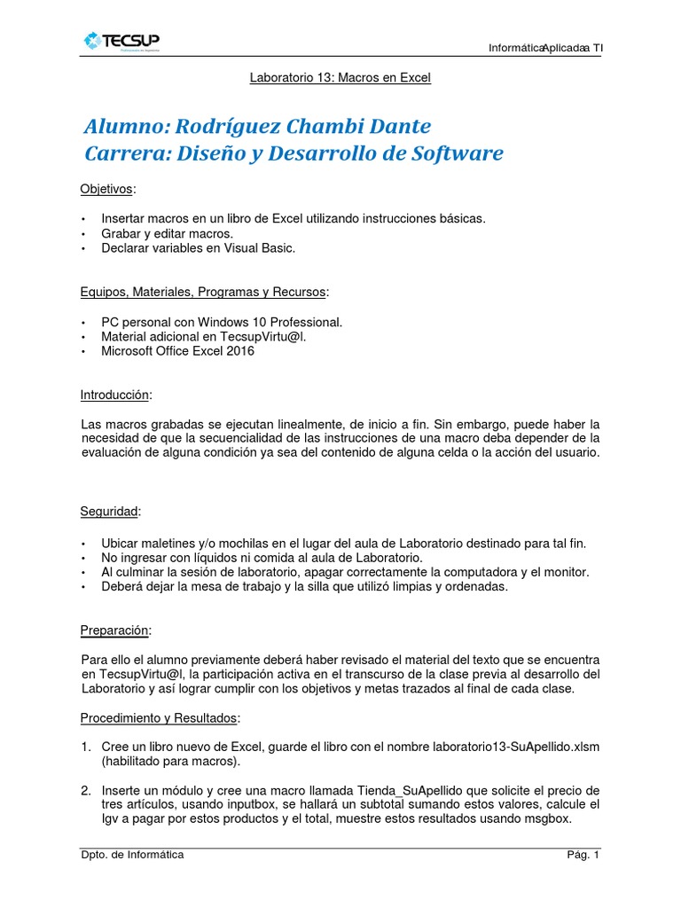 L13 Creación de Macros - Rodriguez | PDF | Microsoft Excel | Macro (informática)