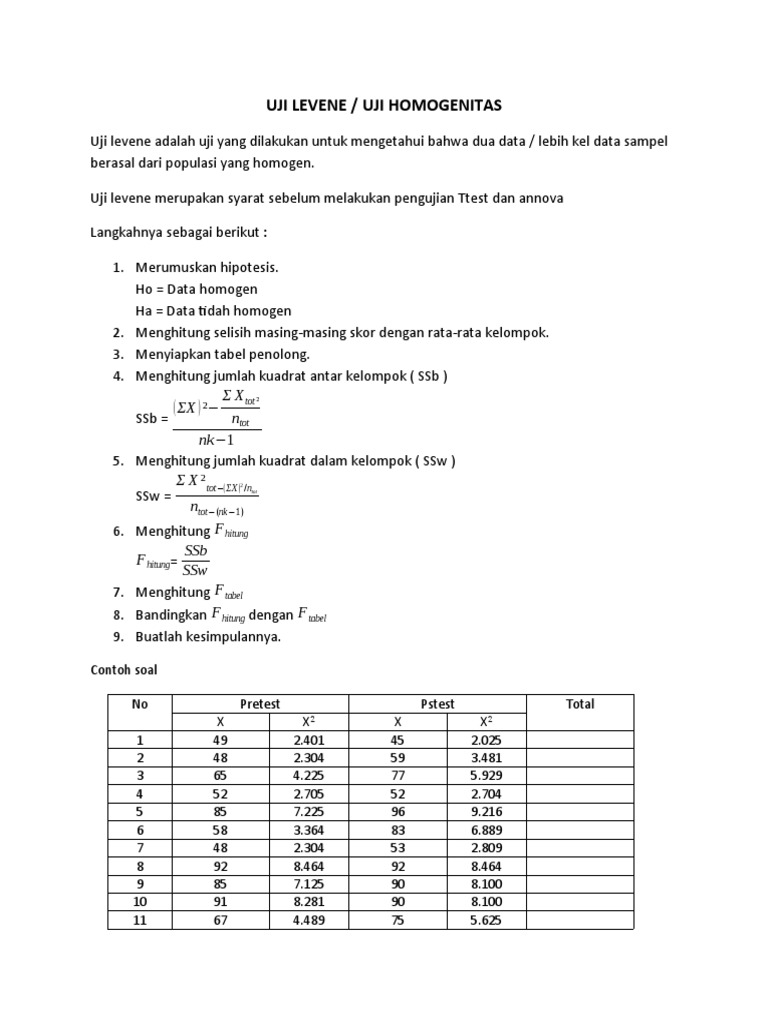 Uji Levene untuk Homogenitas Data | PDF