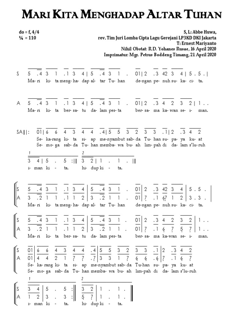 Mari Kita Menghadap Altar Tuhan (Abbe Huwa) | PDF