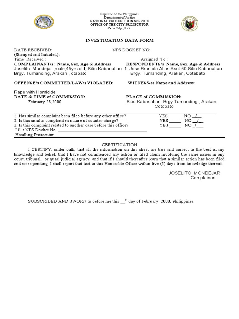 Republic of The Philippines Department of Justice National Prosecution ...