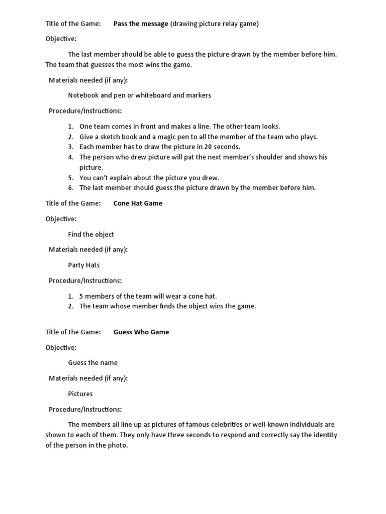 Pass The Message (Drawing Picture Relay Game) | PDF