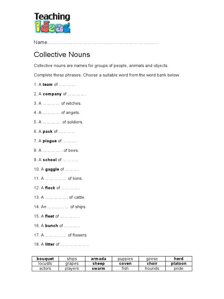 Teaching Ideas - Collective Nouns | PDF
