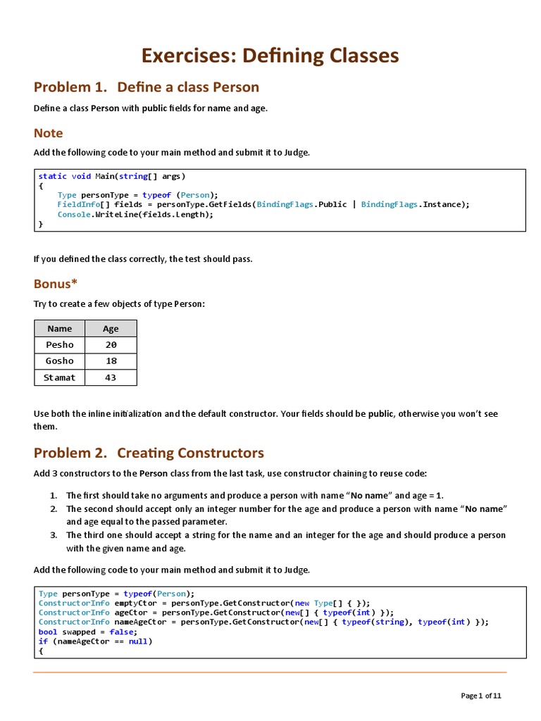 Defining Classes Exercises | PDF | Programming | Constructor (Object ... Defining Classes Exercises | PDF | Programming | Constructor (Object ...