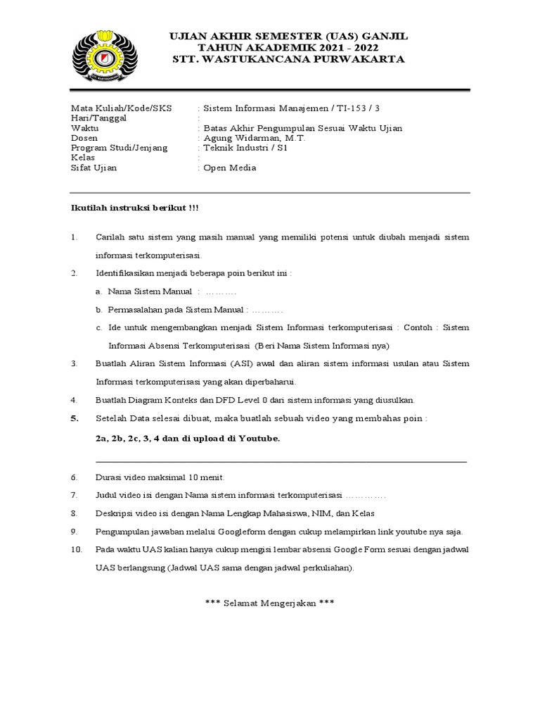 Soal Uas Sim 2021 2022 | PDF