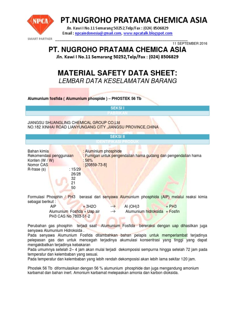 MSDS PHOSTEK Tablet | PDF