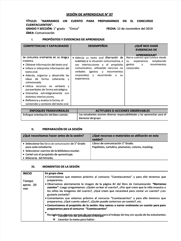 Partes de un Cuento para Primer Grado | PDF | Cuentos | Aprendizaje