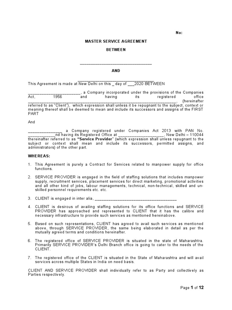 Sample Managed Services Agreement | Download Free PDF | Taxes | Trade ...