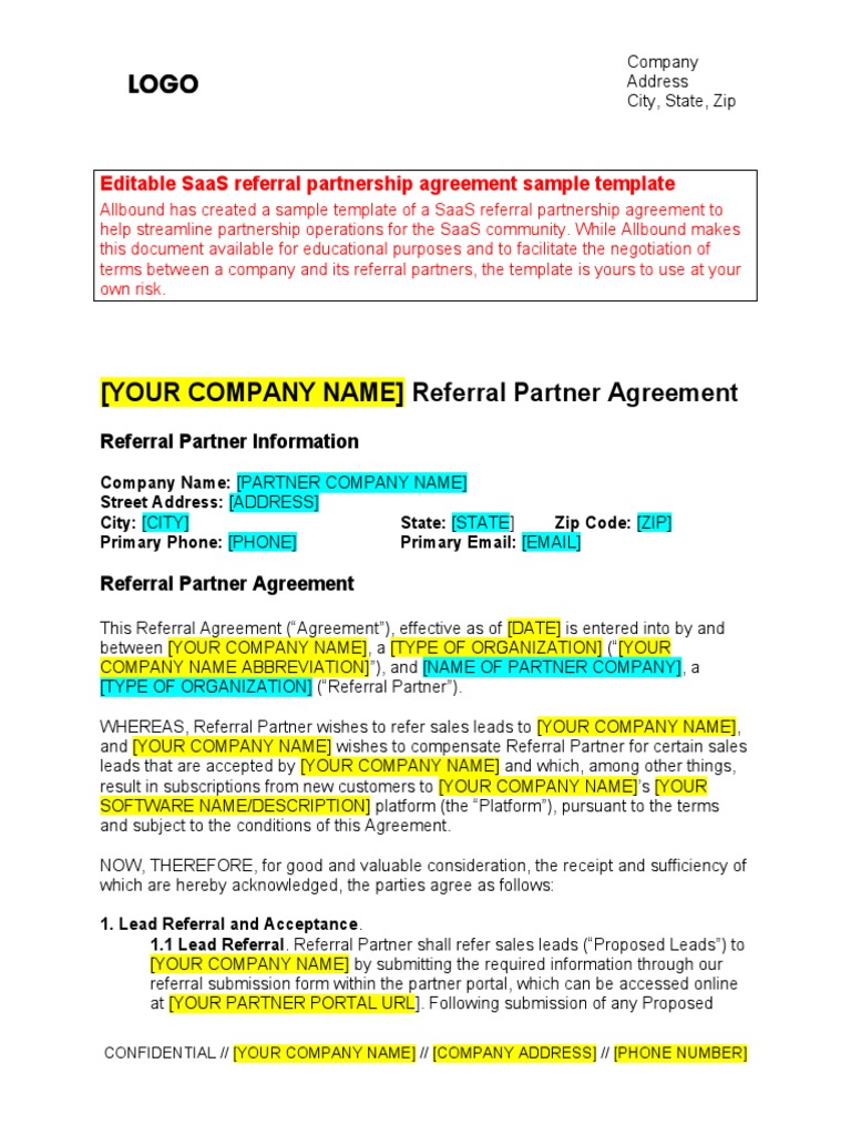 (YOUR COMPANY NAME) Referral Partner Agreement | PDF | Employment ...