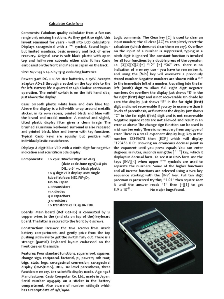 Casio fx-31 | PDF | Calculator | Exponentiation