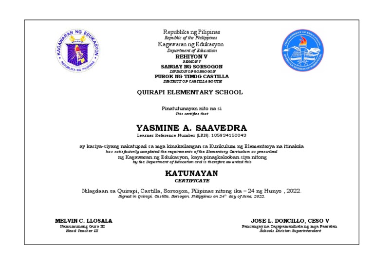 Yasmine A. Saavedra: Katunayan | PDF