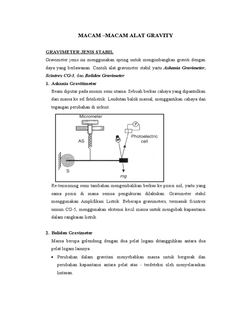 Jenis-Jenis Alat Gravimeter dan Fungsinya | PDF | Sains & Matematika