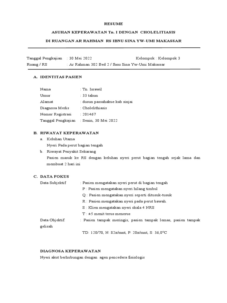 Asuhan Keperawatan Cholelithiasis | PDF