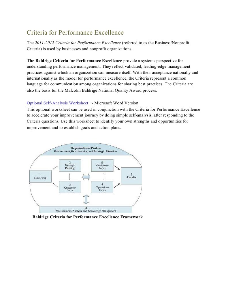 Baldrige Performance Excellence Criteria | PDF