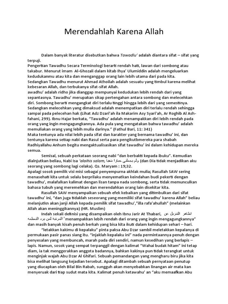 Pengertian dan Contoh Tawadhu | PDF