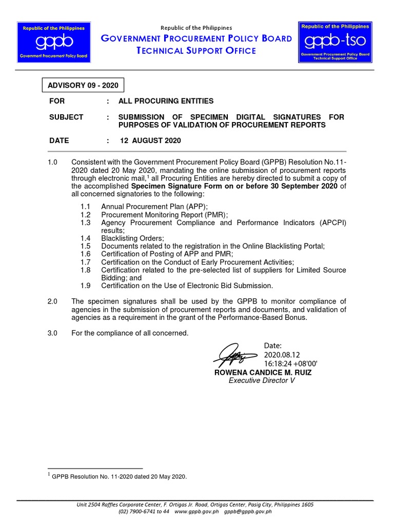 Adv - Submission of Specimen Signature | PDF | Procurement | Accountability