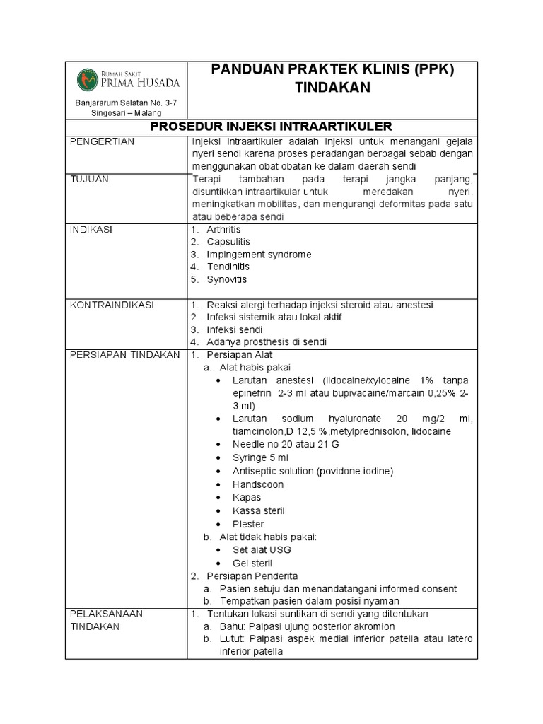 PPK Tindakan Injeksi Intraartikuler | PDF
