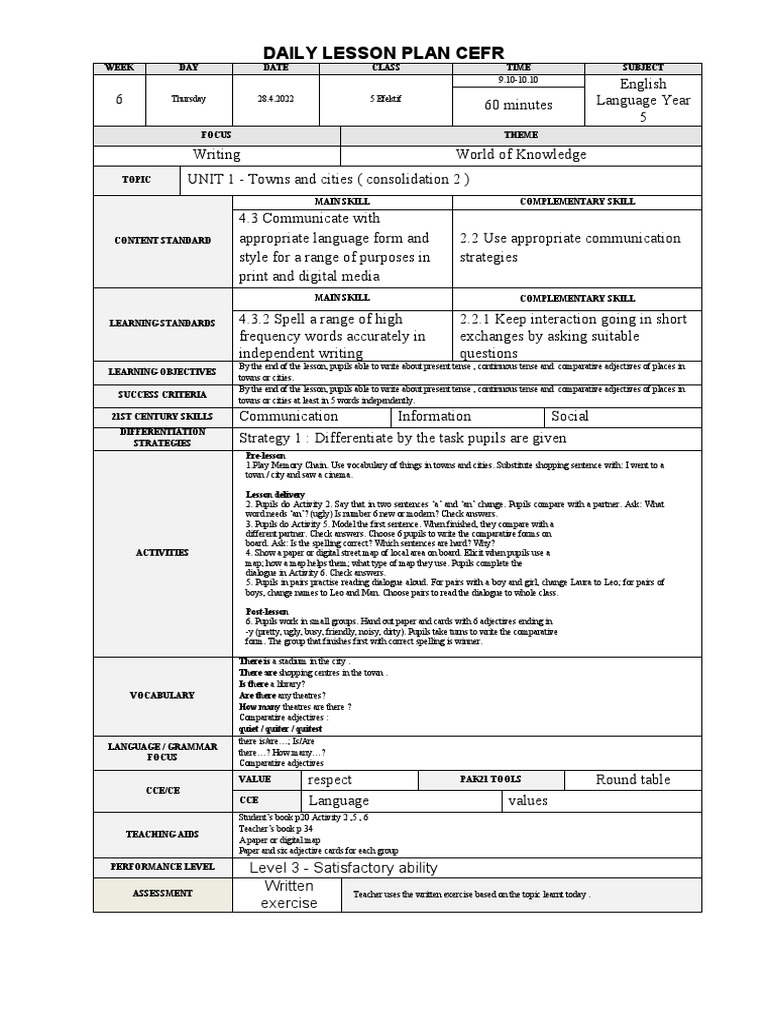 WEEK 6 - Unit 1 - Towns and Cities + REVISION LESSON | Download Free ...