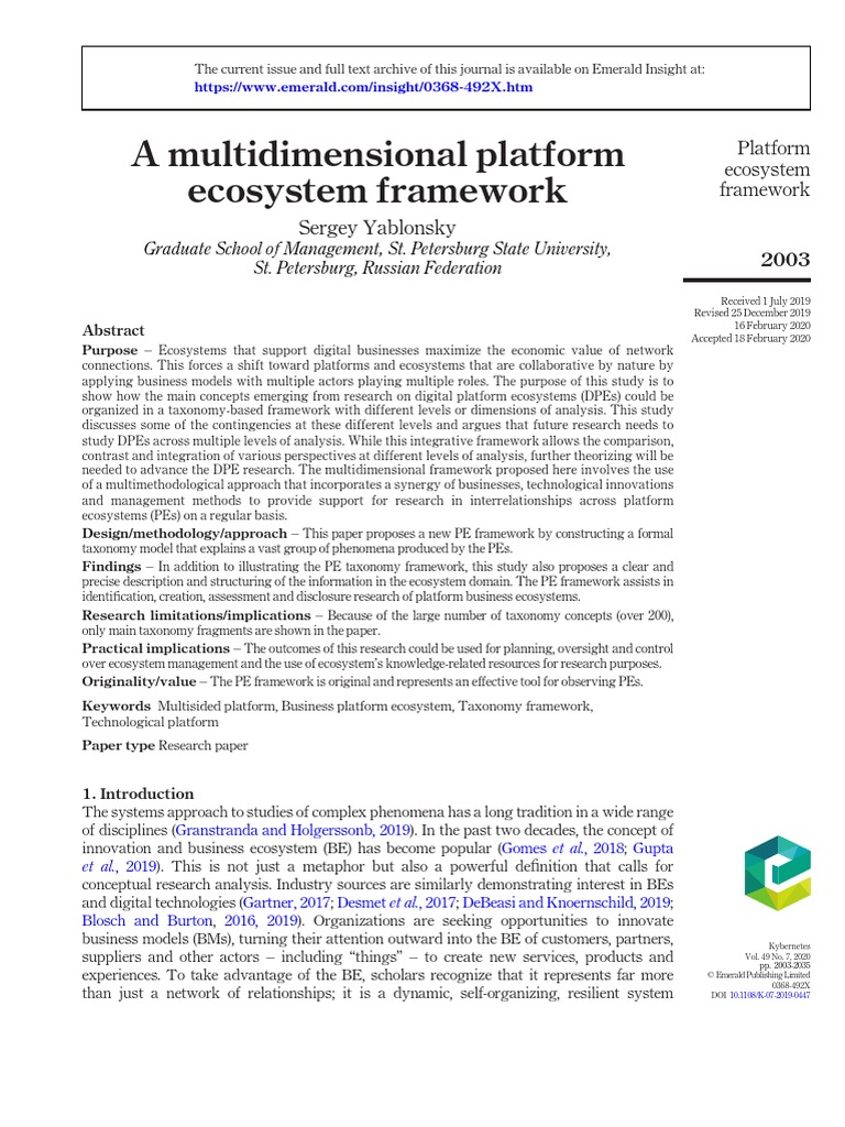 A Multidimensional Platform Ecosystem Framework | PDF | Ontology ...