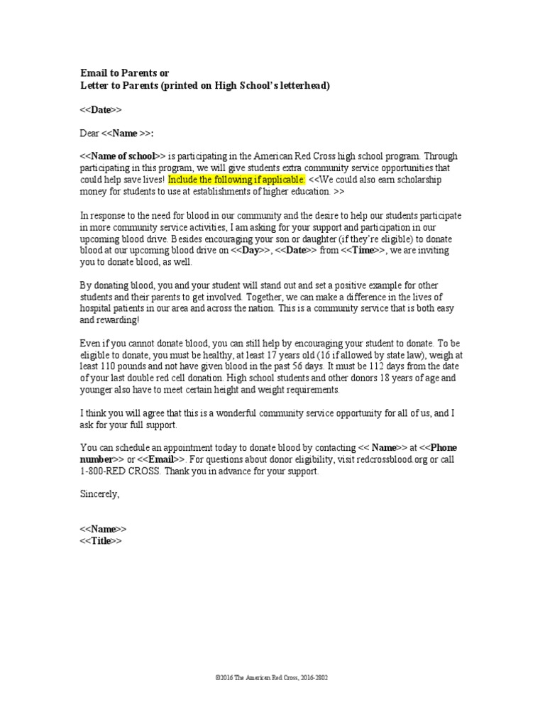 Recruitment Materials High School Letter or Email To Parents | PDF