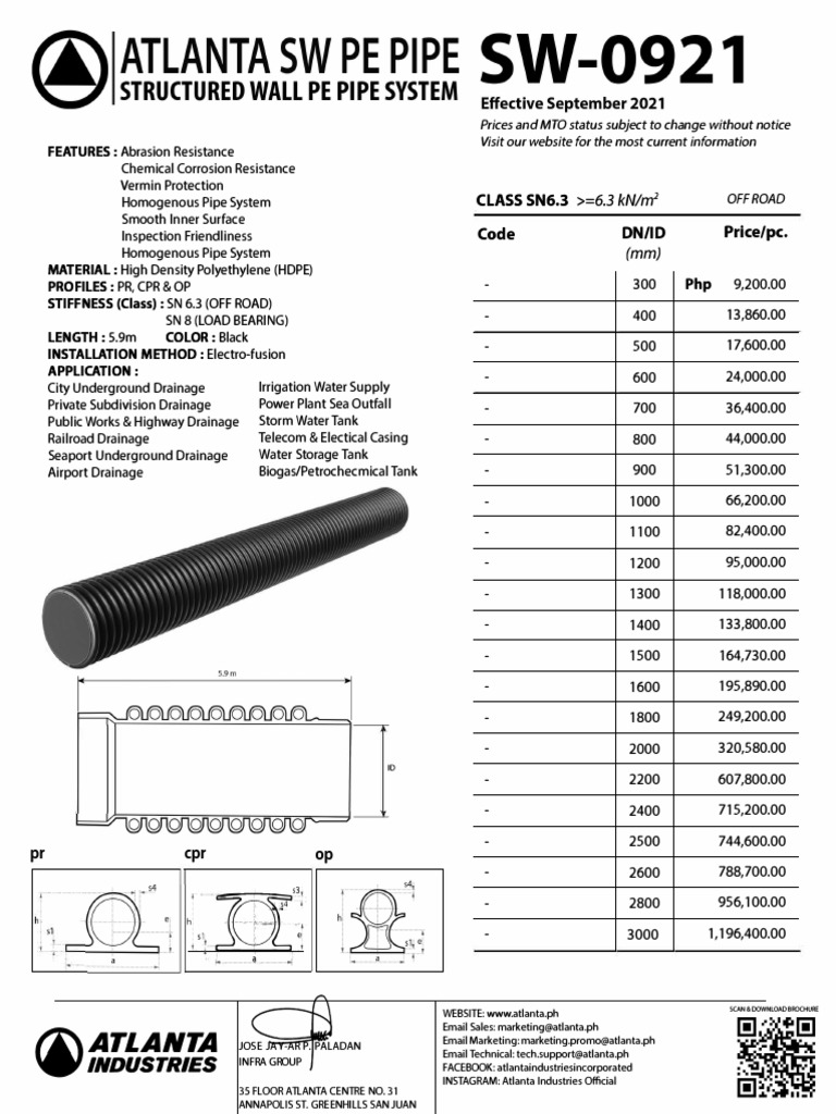 Atlanta HDPE Pipe Price List | PDF | Pipe (Fluid Conveyance) | Civil ...