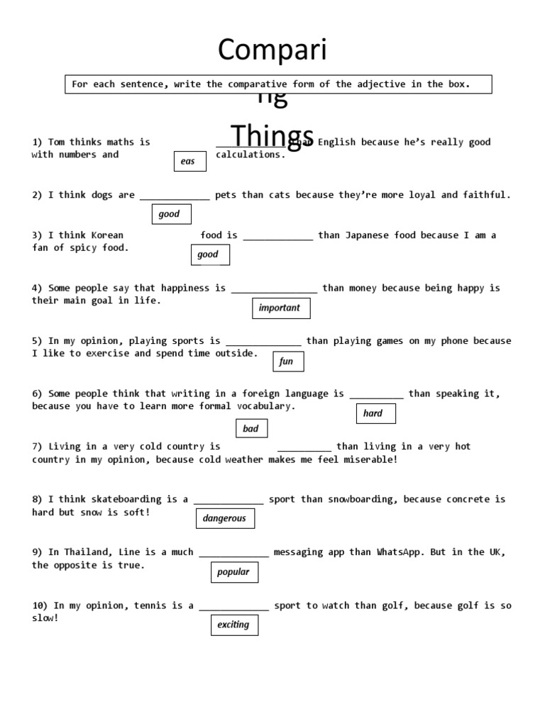Comparing Adjectives: A Guide to Using Comparative Forms in Sentences ...