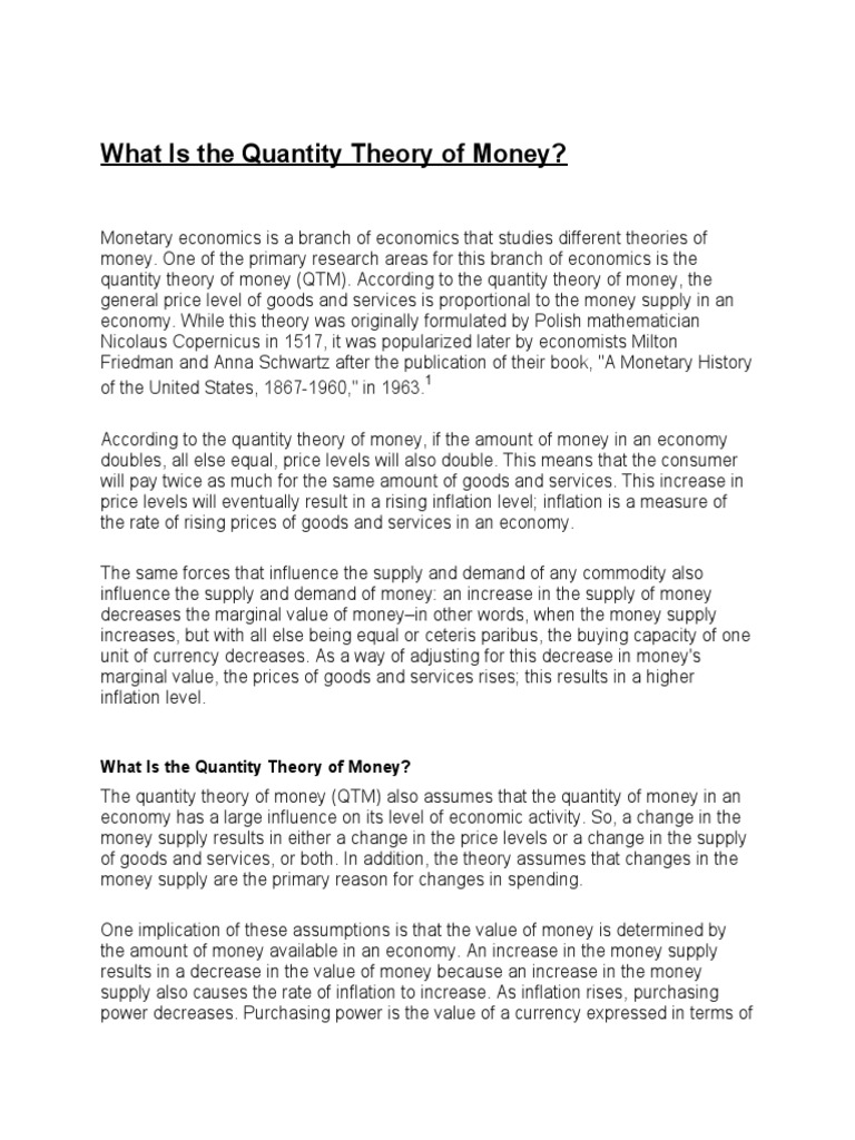 Quantity Theory of Money | PDF | Quantity Theory Of Money | Inflation
