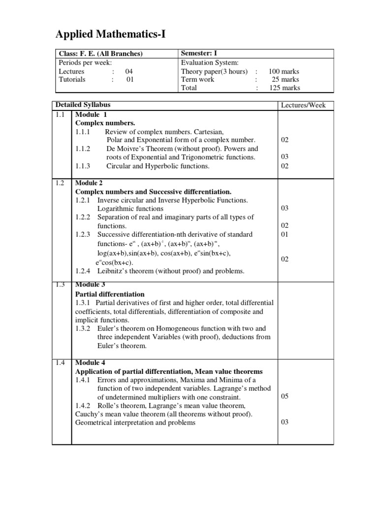 Applied Mathematics-I: Class: F. E. (All Branches) Semester: I | PDF ...