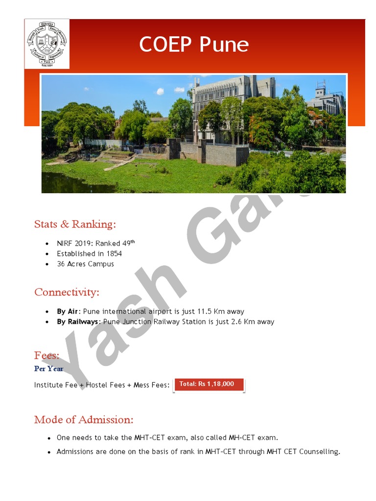 COEP Pune: Stats & Ranking | PDF | Engineering