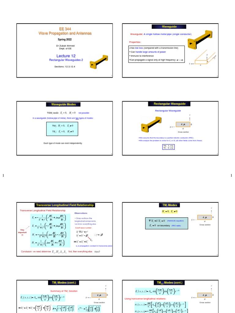 Lecture 12a Rectangular Waveguide | PDF | Waveguide | Electricity