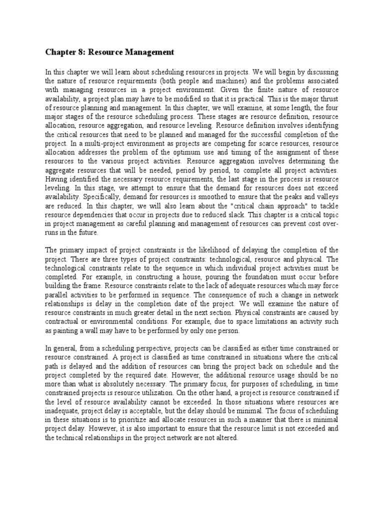 Chapter 8: Resource Management | PDF | Resource | Project Management