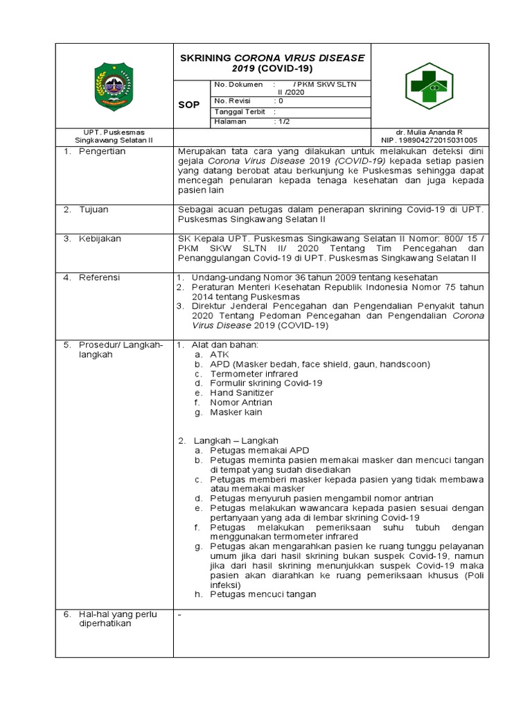Sop Skrining Covid-19 | PDF