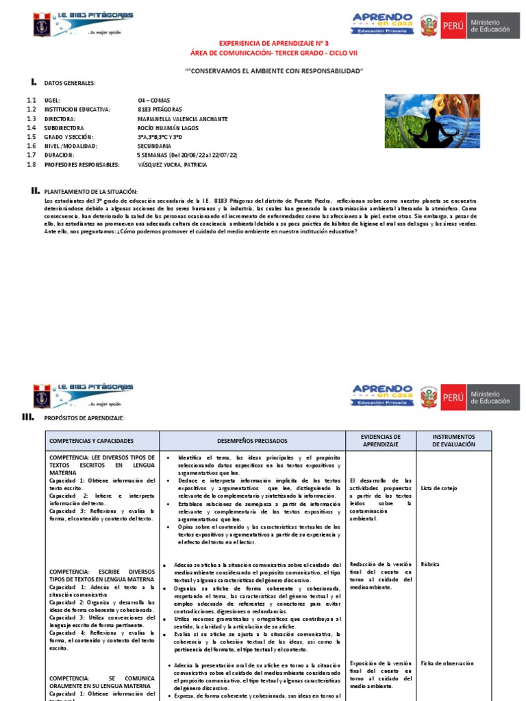 3 Experiencia De Aprendizaje Tercer Grado Pdf Evaluación Aprendizaje