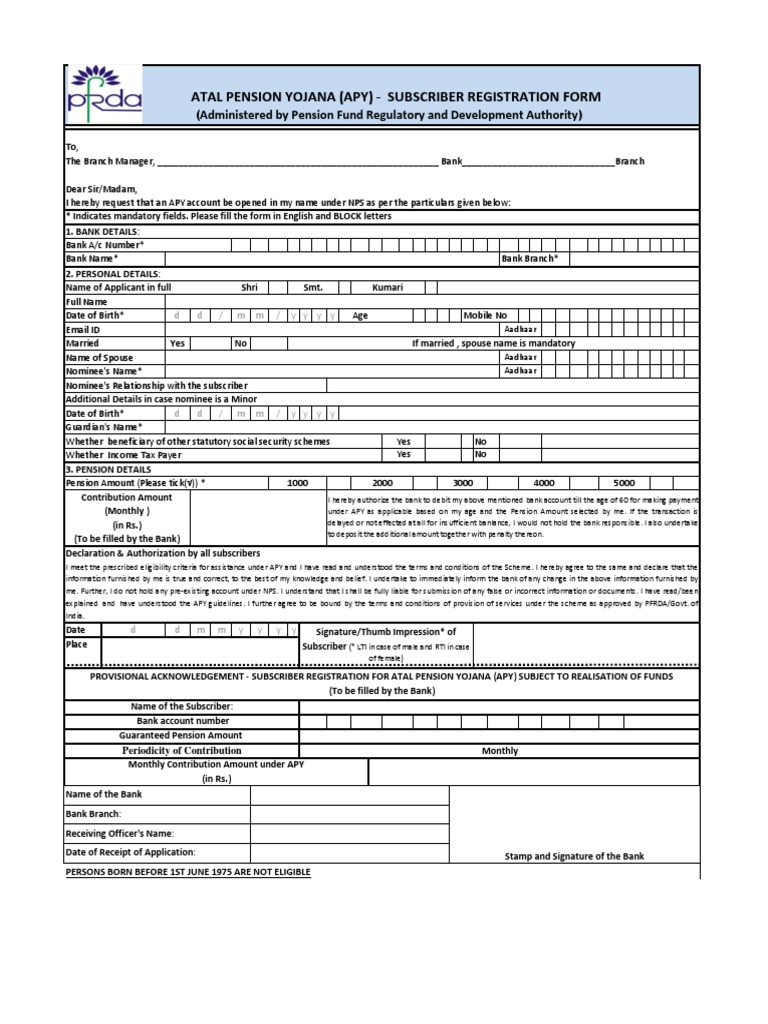 Subscriber Registration Form-APY | PDF | Banks | Pension