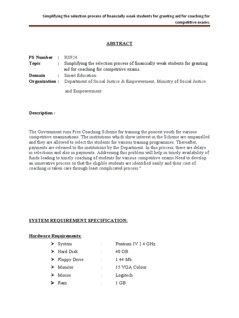 Simplifying The Selection Process of Financially Weak Students For ...