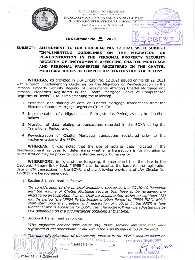 LRA Circular 18-2021 - 22 July 2021 - Amendment To LRC Circular 12-2021 | PDF | Mortgage Law ...