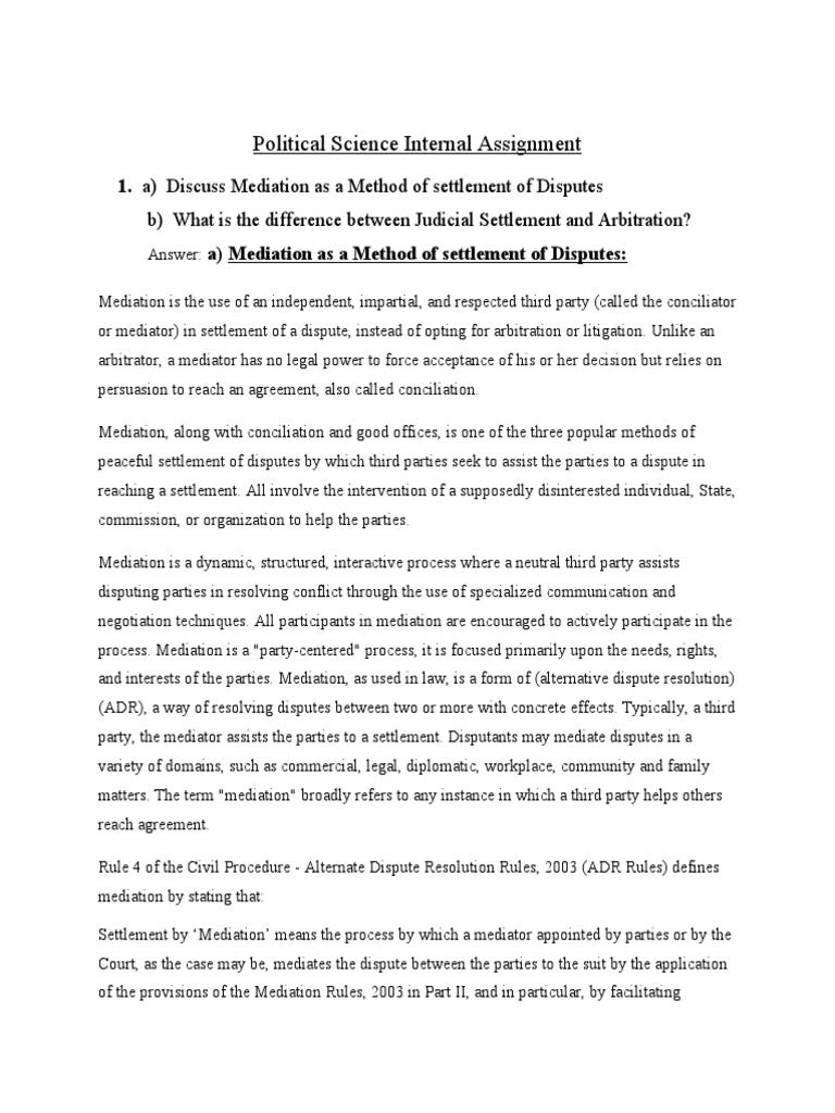 Political Science Assignment | PDF | Mediation | Alternative Dispute ...