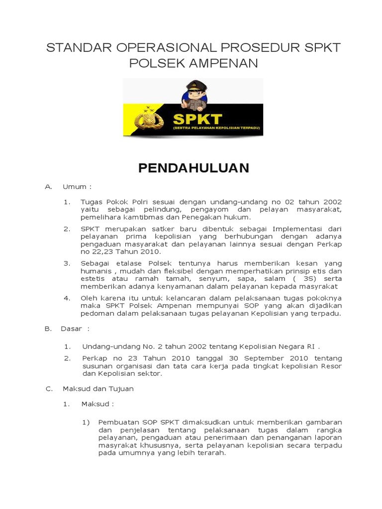 Sop SPKT Polsek Ampenan | PDF | Ilmu Sosial