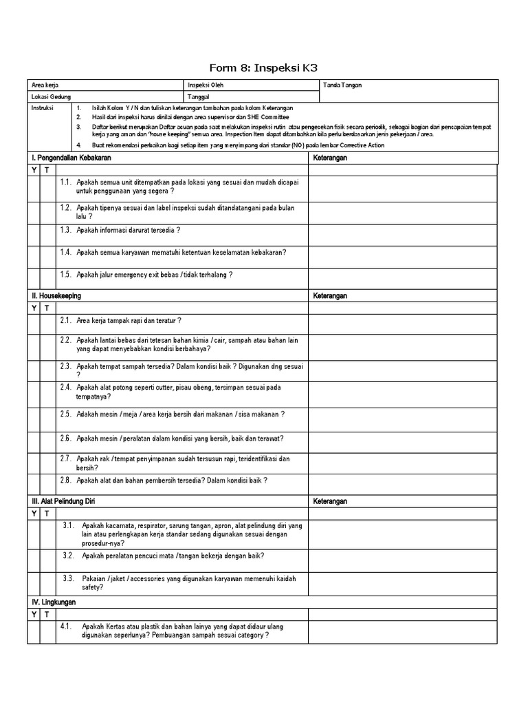 Form 08 Inspeksi K3 | PDF