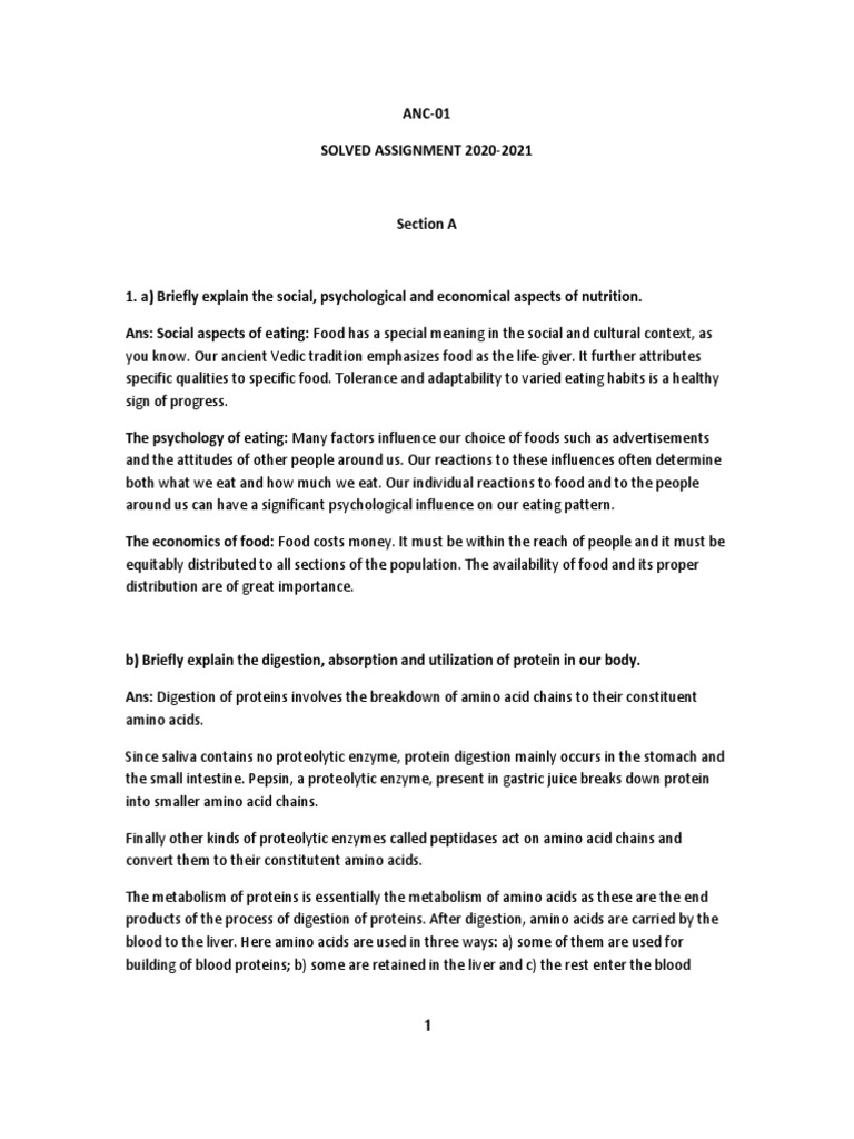 Anc-01 Solved Assignment 2020-2021 | PDF | Digestion | Cooking