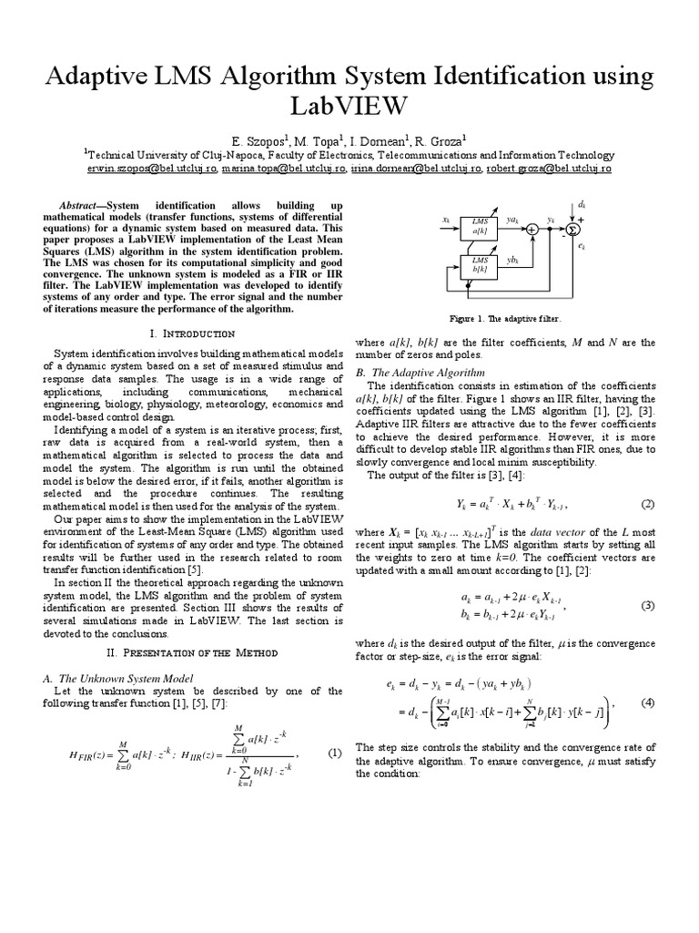 Adaptive - LMS - Algorithm - System - Identification - Using Labview | PDF | Algorithms ...