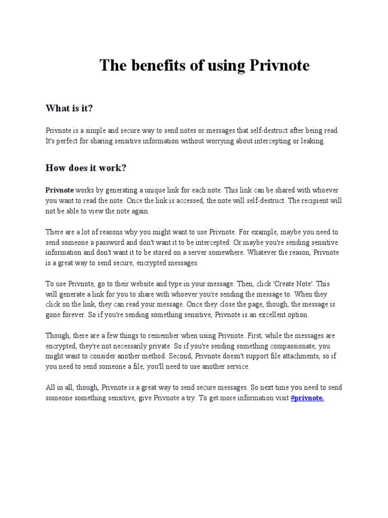 The Benefits of Using Privnote | PDF