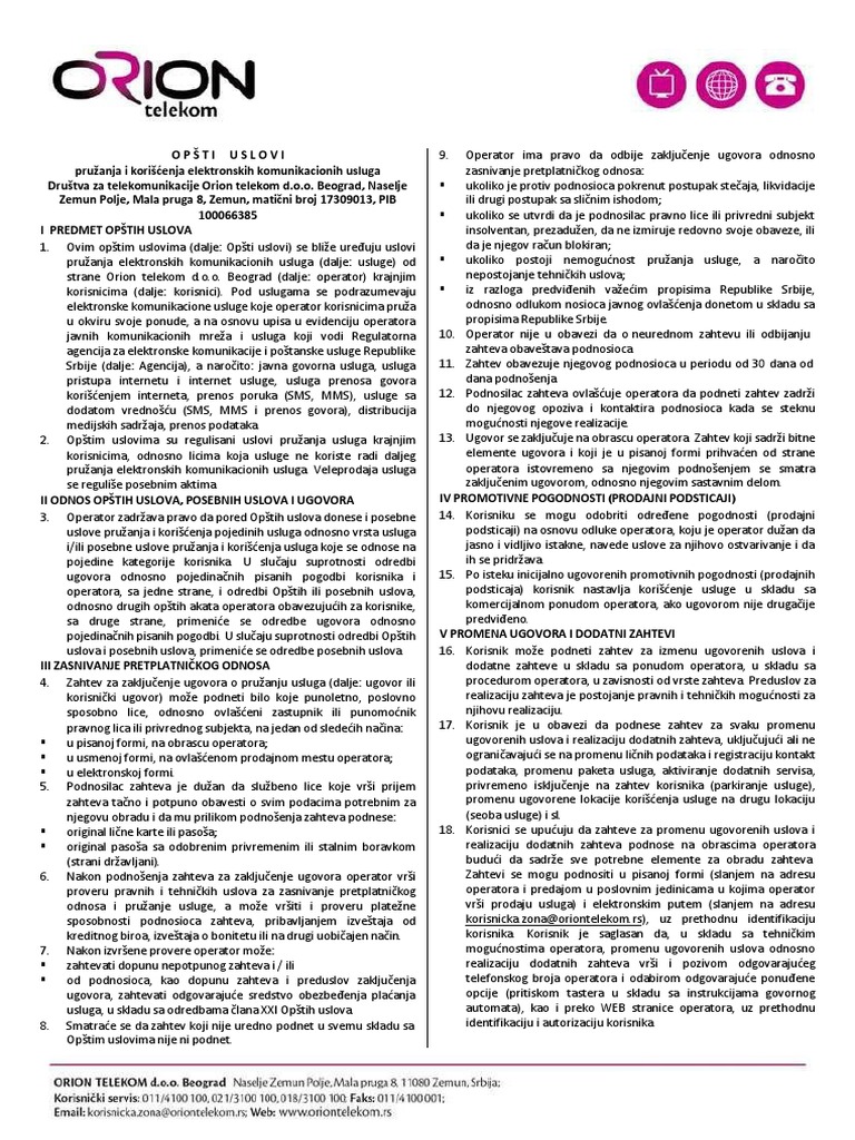 Opsti Uslovi OT 01052021 | PDF