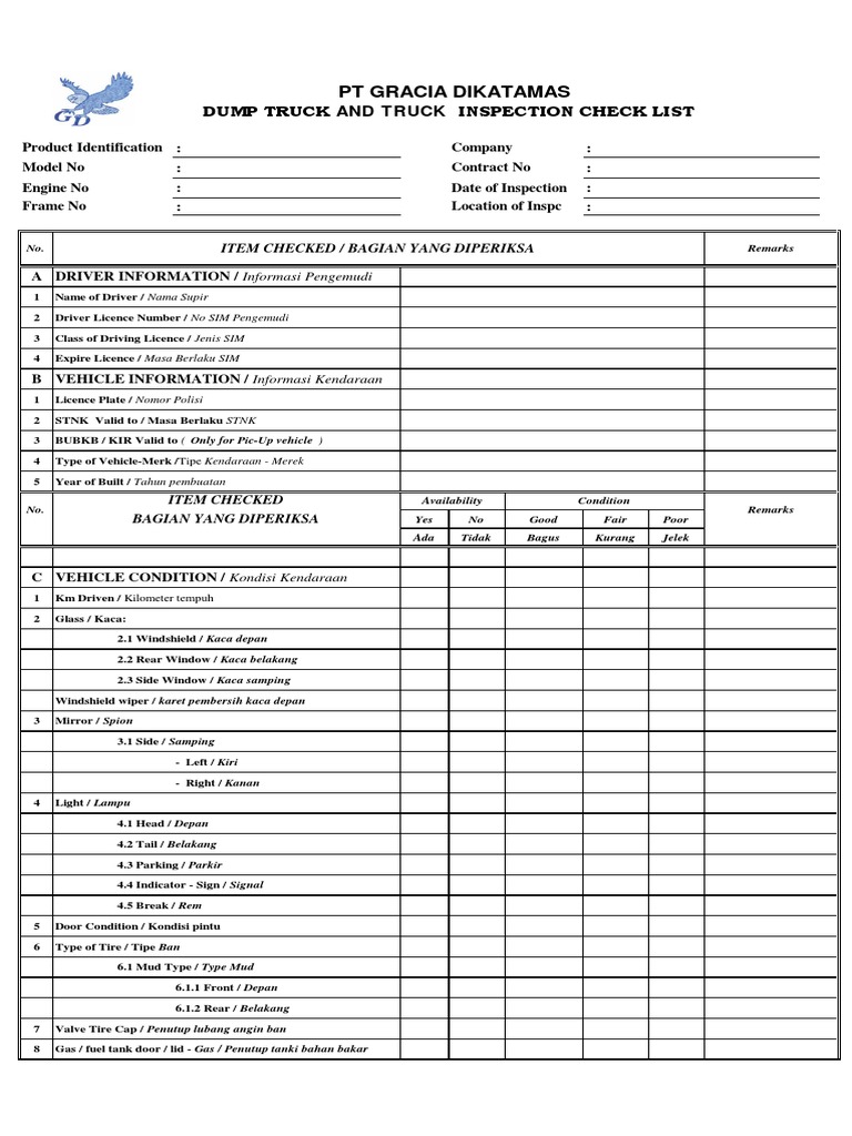 Dumb Truck Inspection Checklist | PDF | Vehicles | Motor Vehicle
