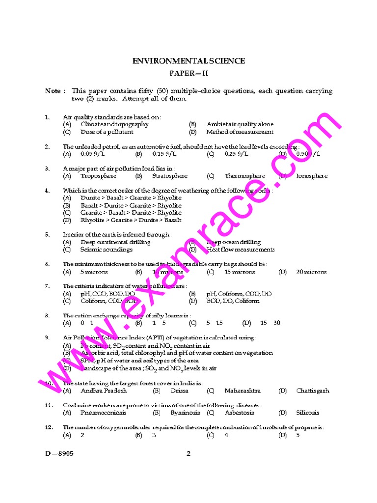 Environmental Science Paper-Ii: A Air | PDF | Biodiversity | Earth Sciences
