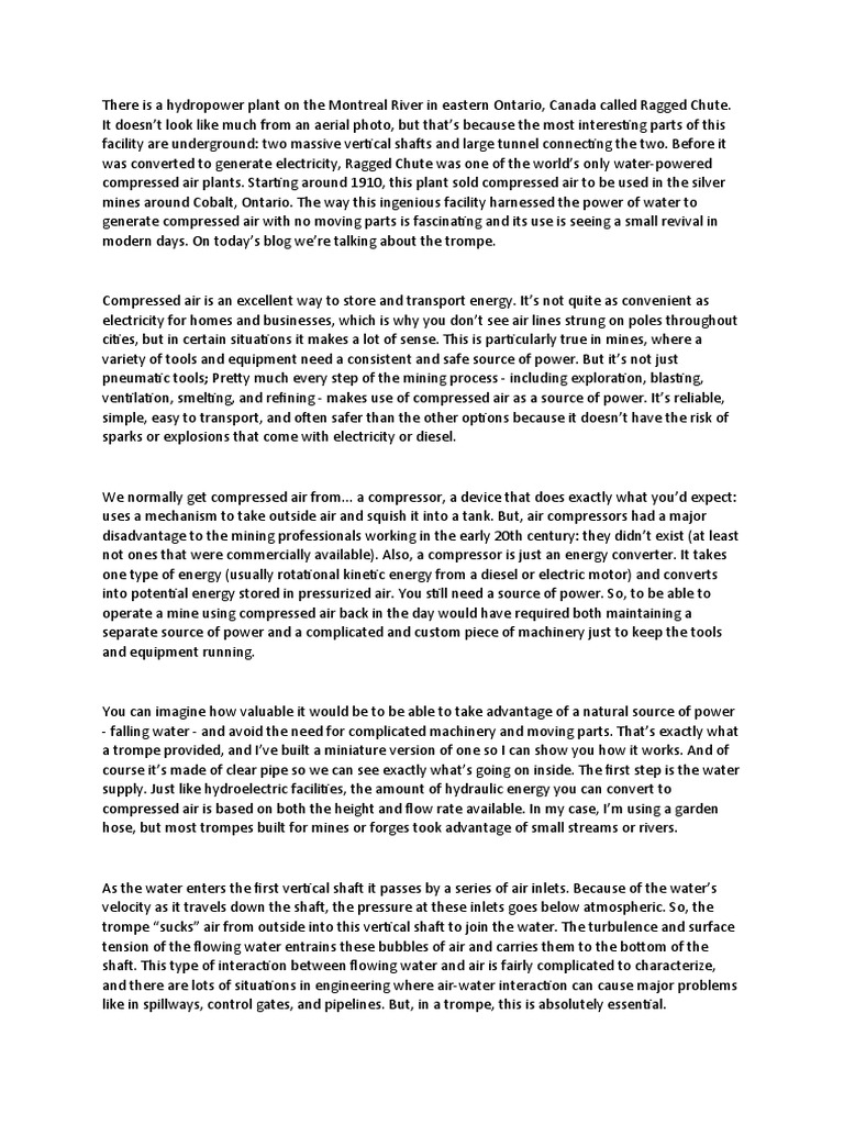 Trompe Air Compressor | PDF | Hydropower | Atmosphere Of Earth