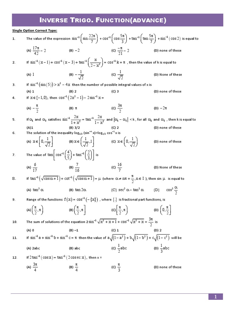 Inverse Trigonometric Function Clip-Advance | PDF | Trigonometric ...