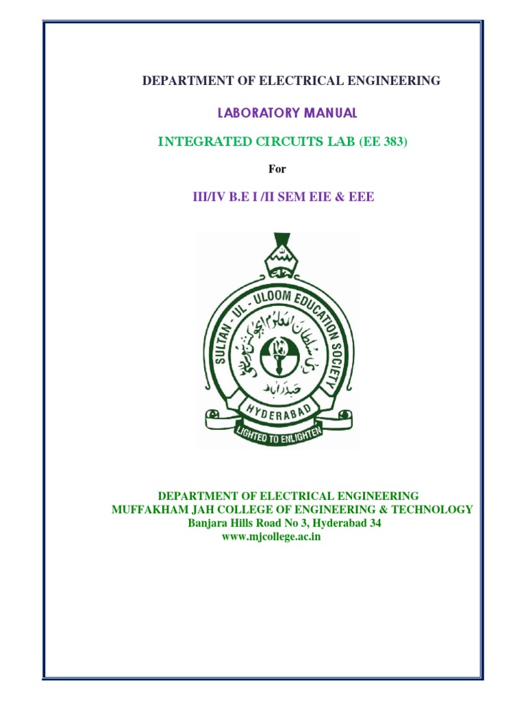 III Eee II Sem Ic Lab Manual (Ee 383) | PDF | Operational Amplifier ...