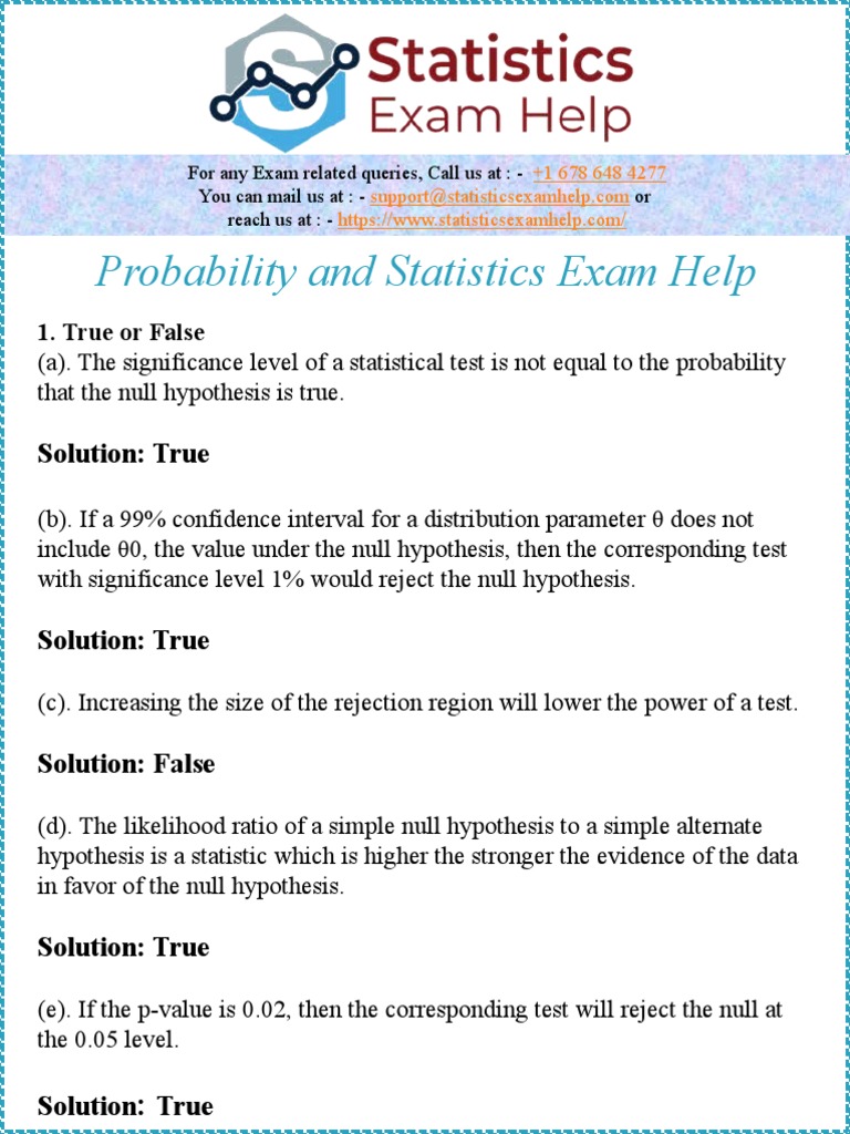 Probability and Statistics Exam Help | PDF | P Value | Chi Squared ...